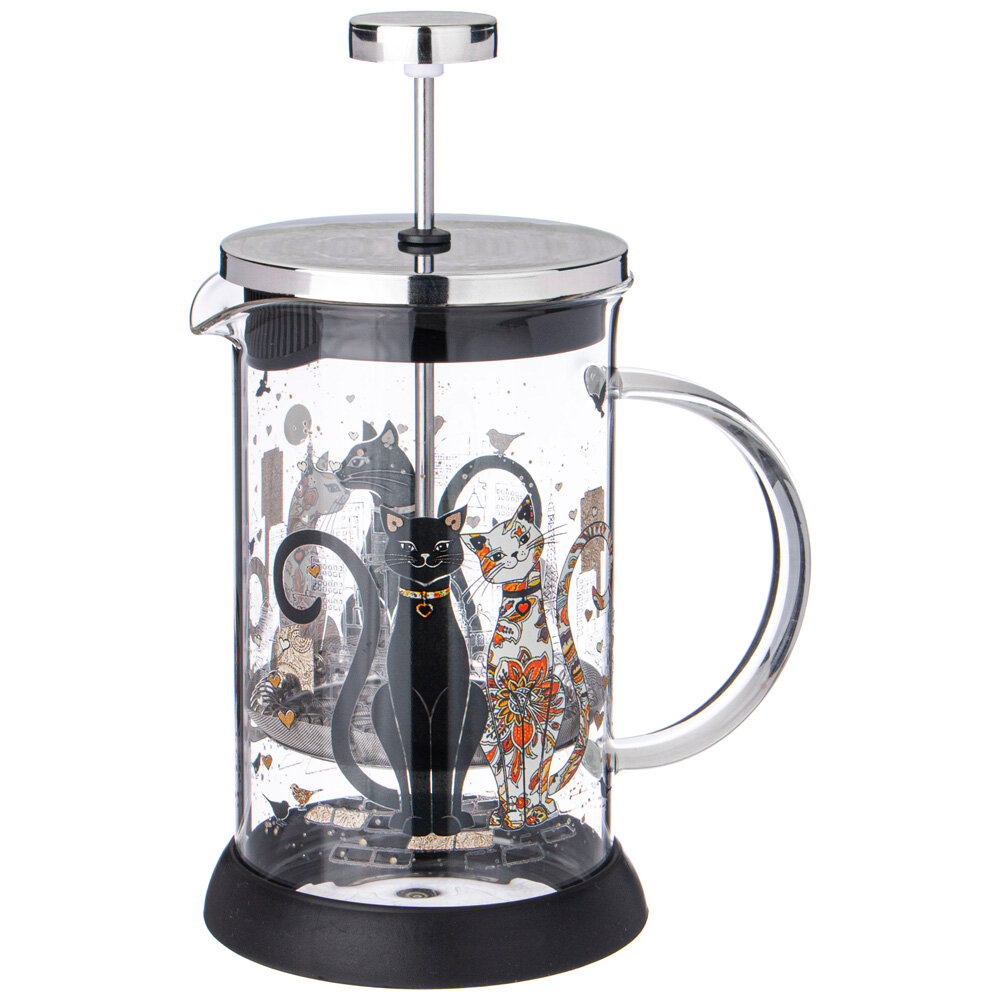 Френч-пресс 600мл, парижские коты, жаропрочное стекло