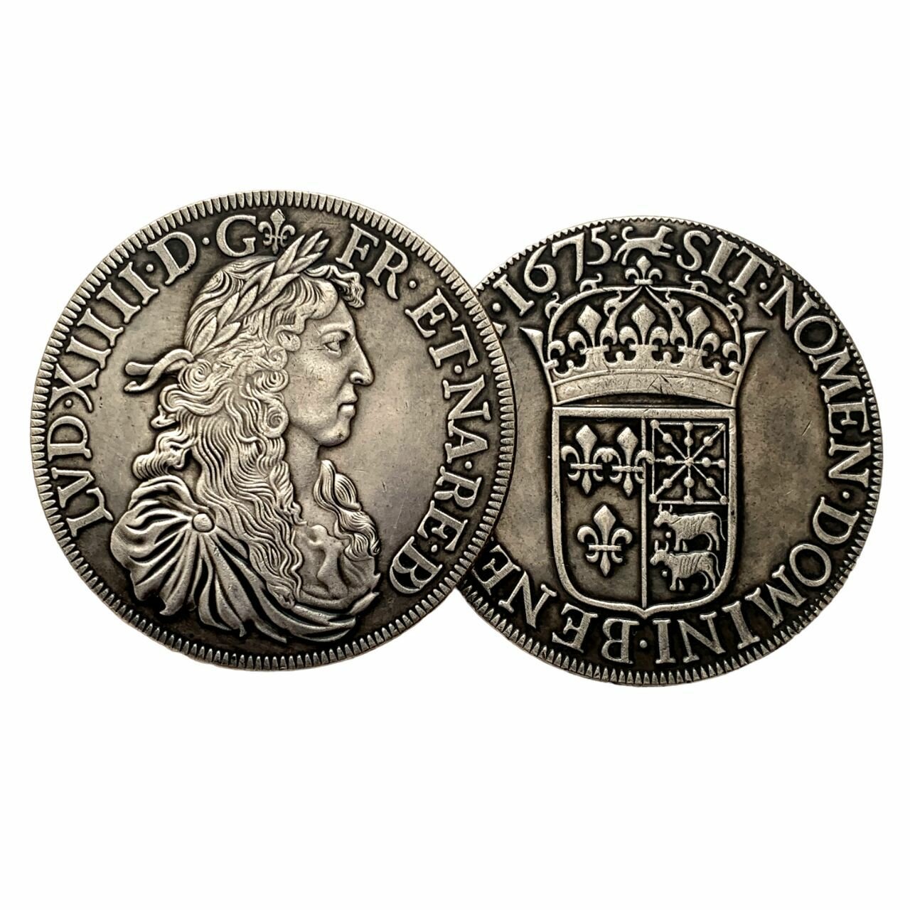 Талер 1675 года. Франция. Король-Солнце Людовик XIV Богоданный. Средневековая Европа. Коллекционная монета.