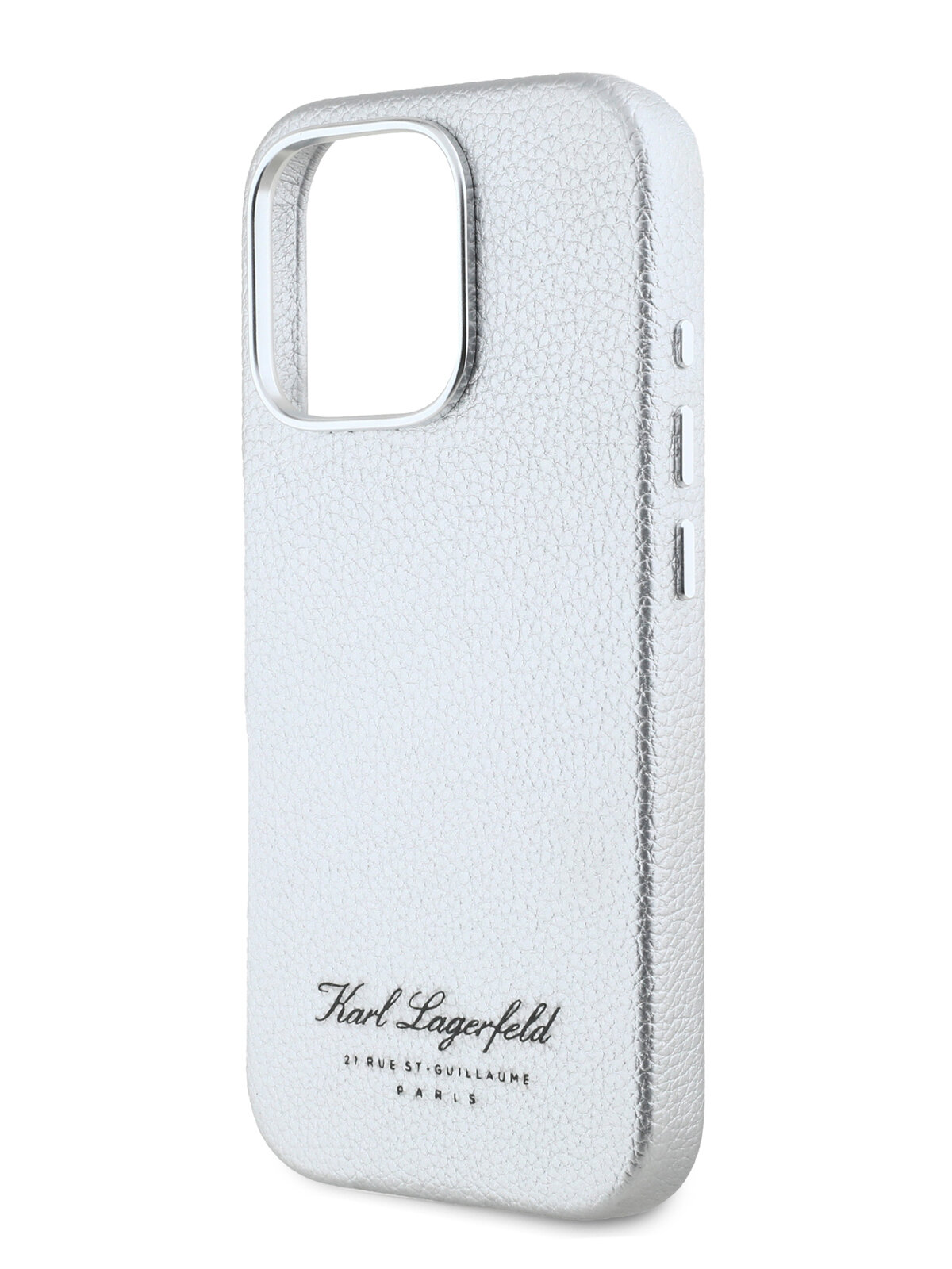 Lagerfeld для iPhone 16 Pro Max чехол PU Full Wrapped Grained leather & Metal Camera Hard Grey