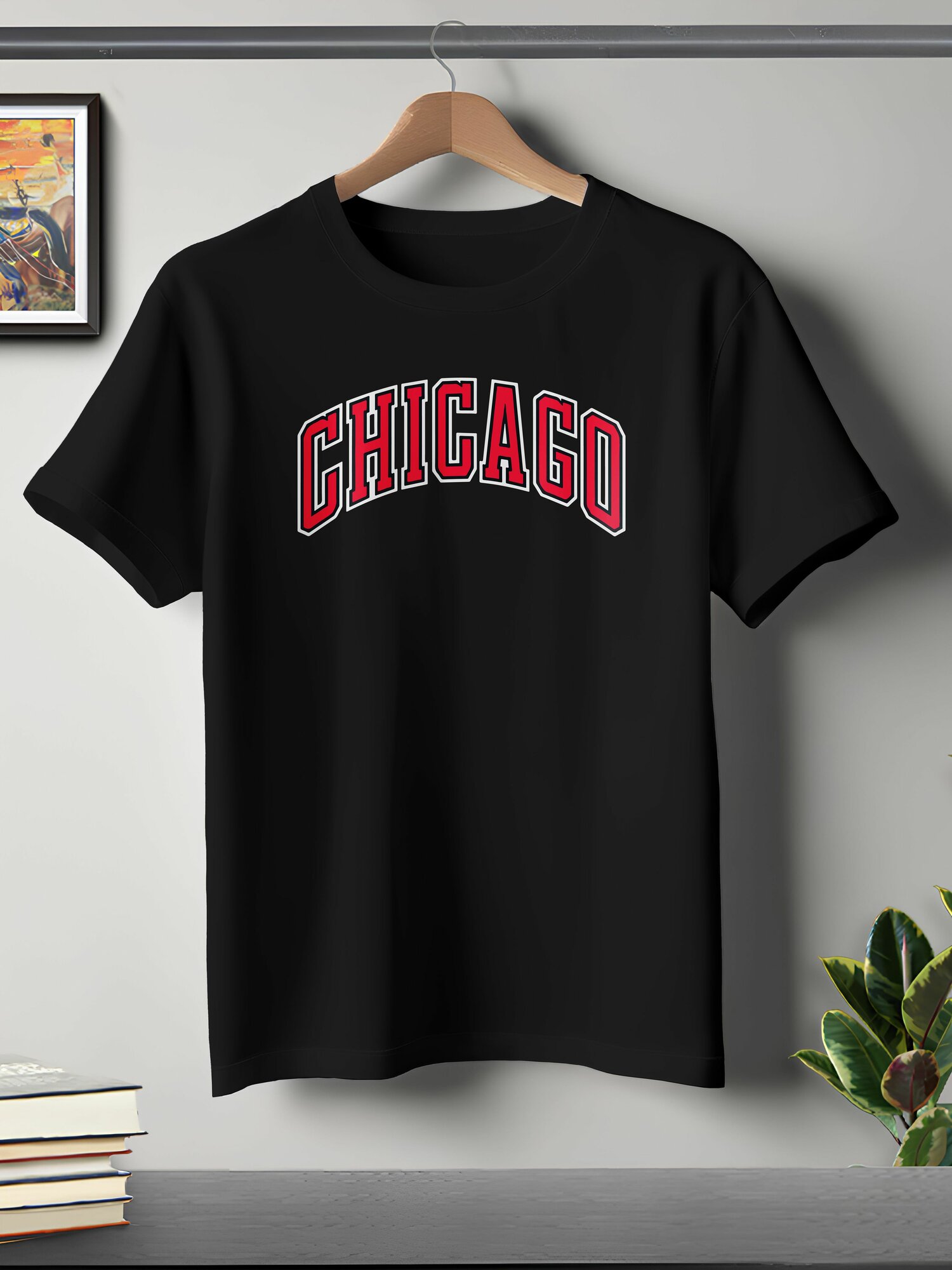 Футболка ONEQ унисекс 50-52 (XL) размер с принтом Chicago, черная