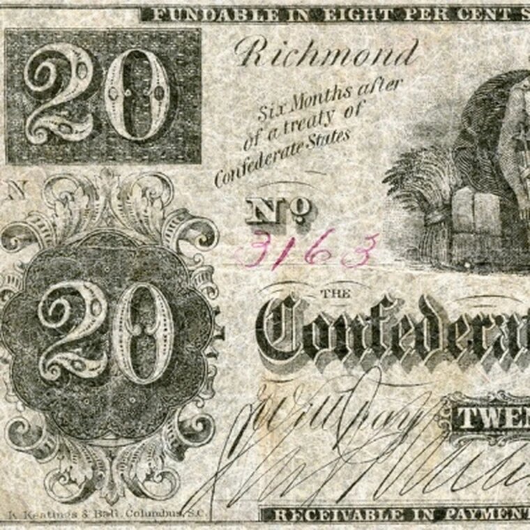 20 долларов 1862 Ричмонд Конфедерация Америки сувенирная копия, банкноты и купюры редкие коллекционные
