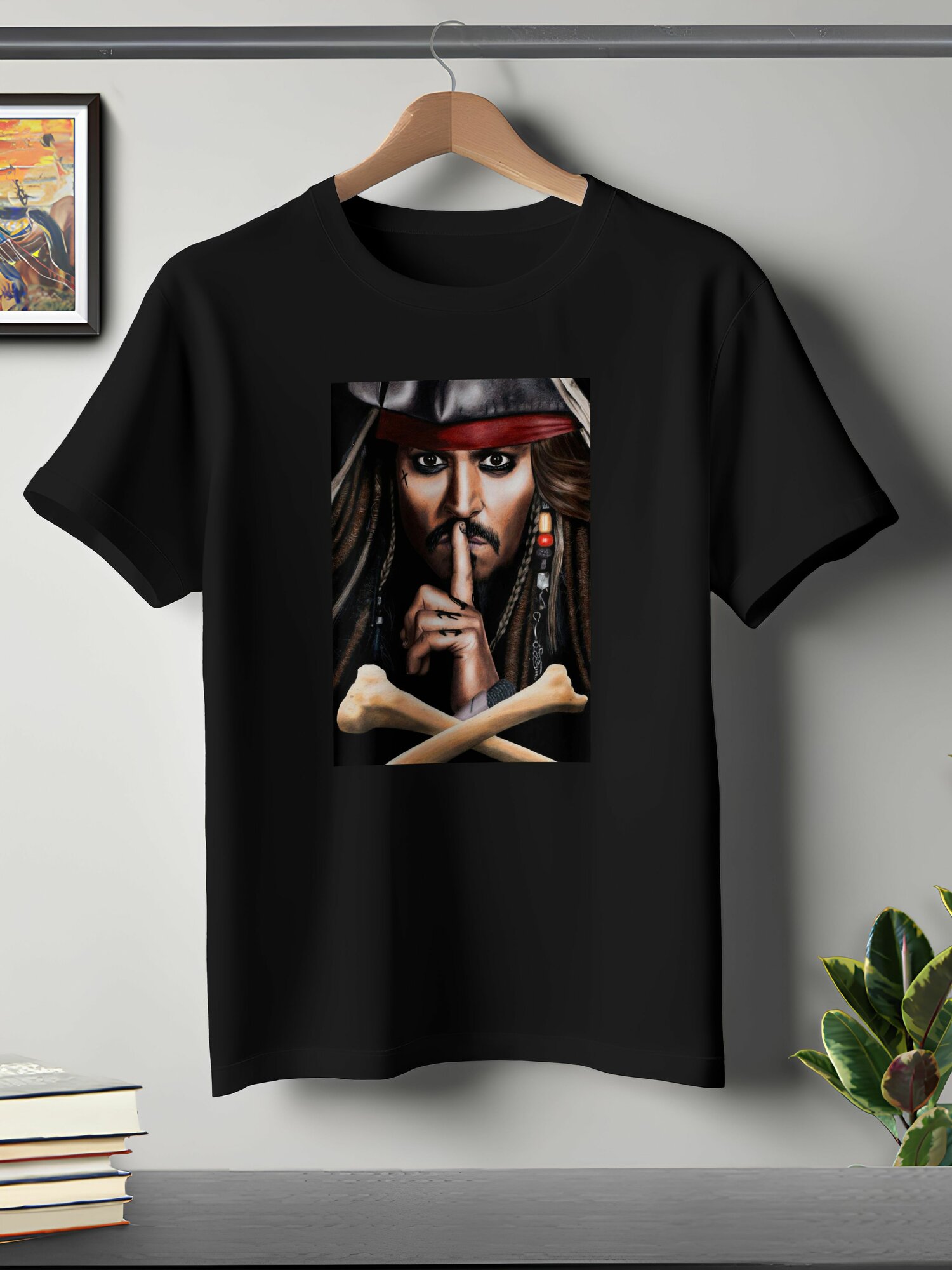 Футболка ONEQ унисекс 50-52 (XL) размер с принтом Джек Воробей, черная