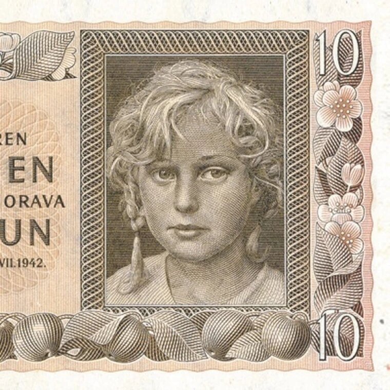 10 крон 1942 протекторат Богемии и Моравии, сувенирная копия, банкноты и купюры редкие коллекционные