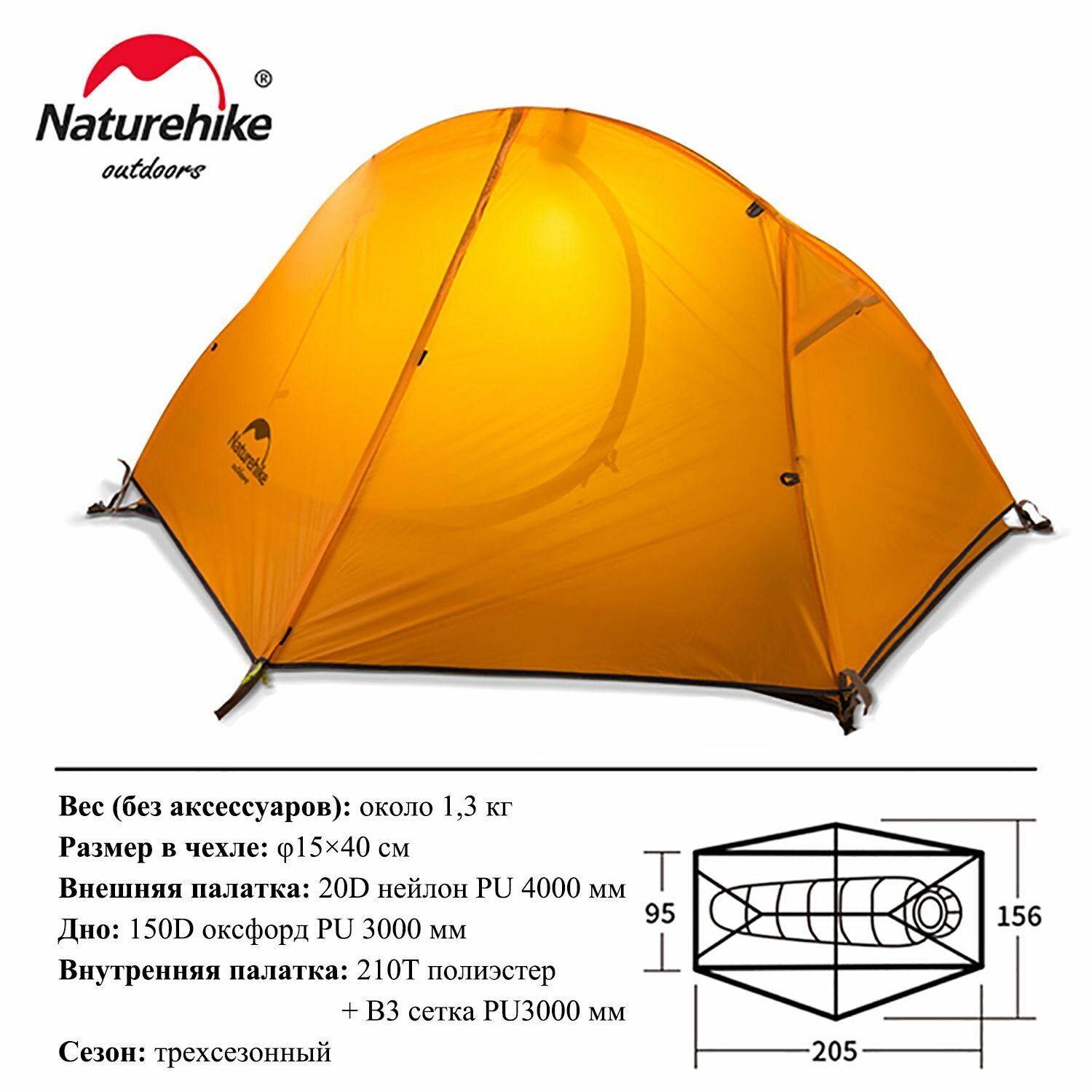 Палатка туристическая одноместная для велотуризма Naturehike