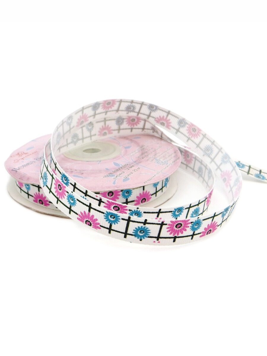 Лента декоративная Рукоделие принтованная, 25 м, цвет 14, полиэстер