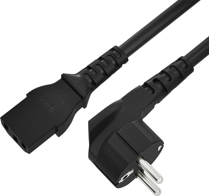 GCR-54241 / GCR Кабель питания 1.5m, Евровилка угловая - С13, 3*0,75mm, черный, GCR-54241