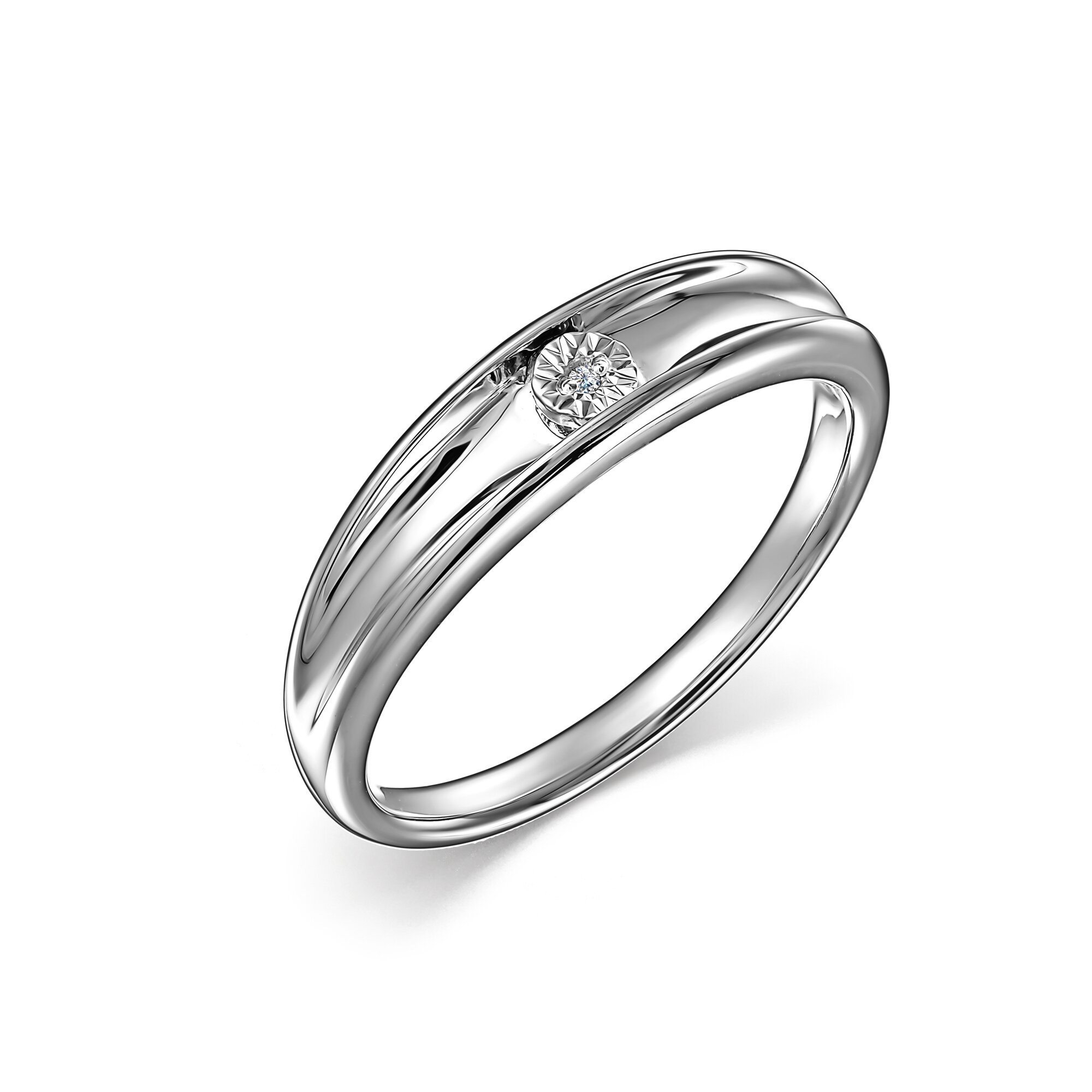 Кольцо, серебро, 925 проба, родирование, бриллиант