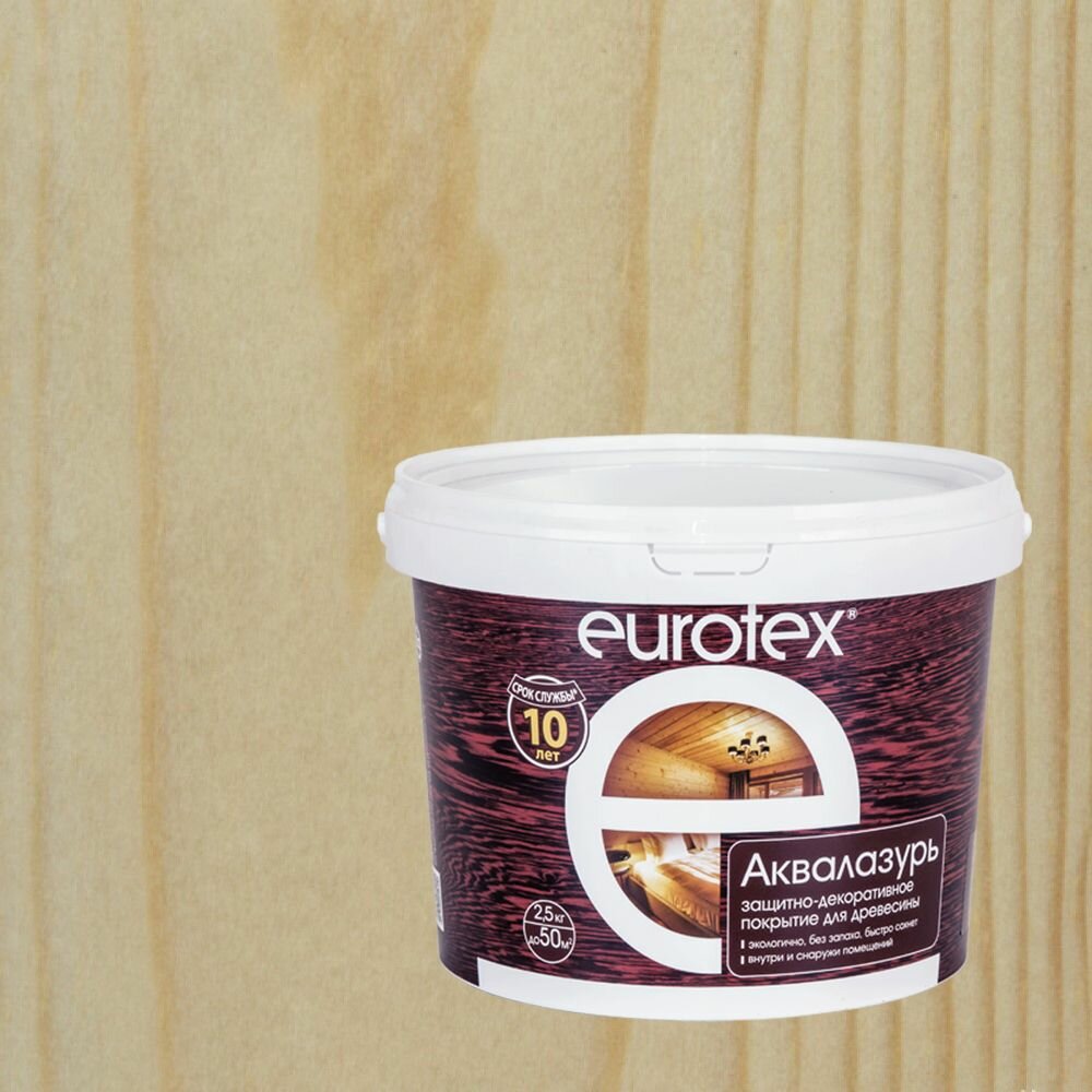 Лак защитно-декоративный для дерева Eurotex Аквалазурь (2,5кг) бесцветный