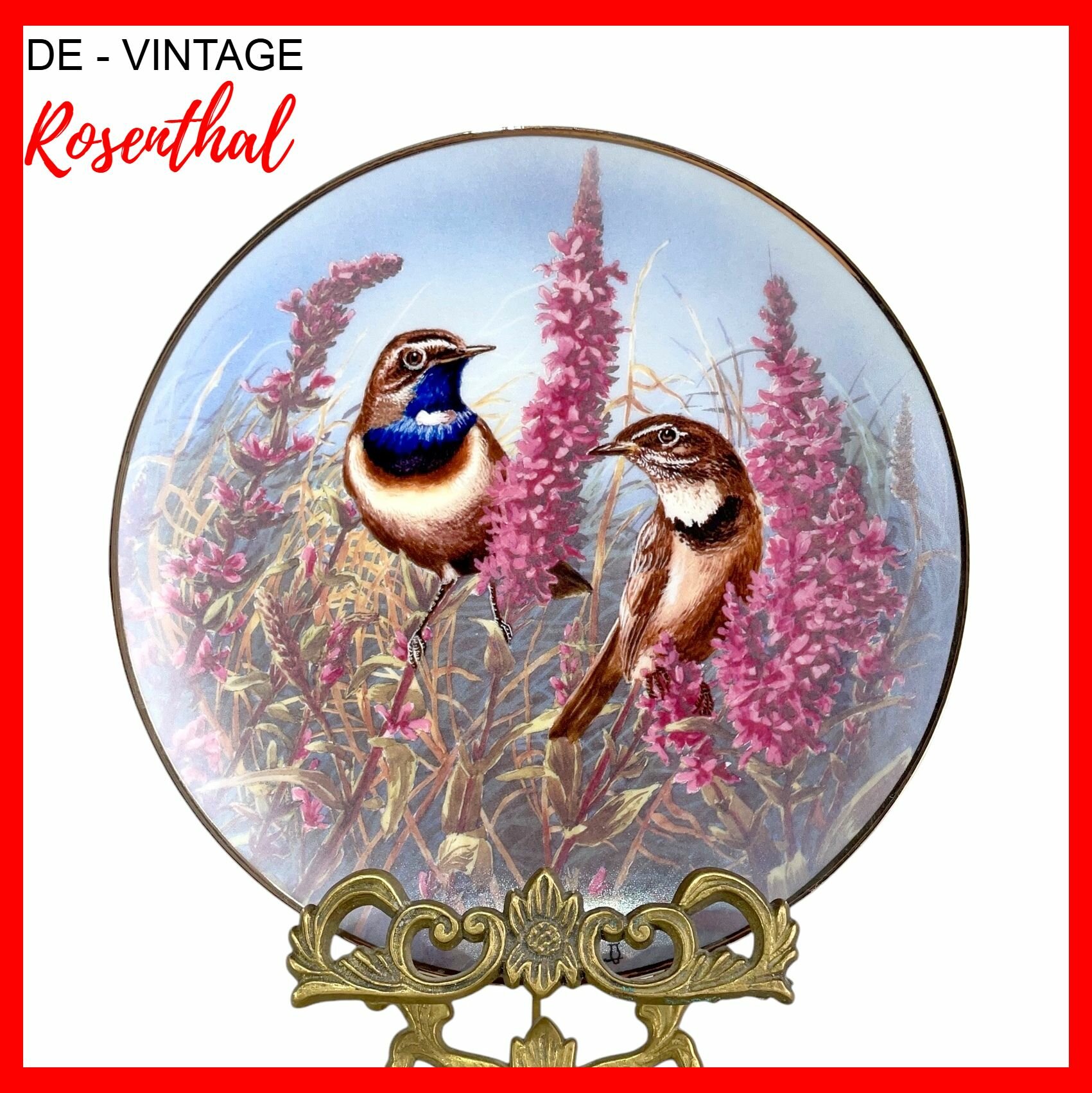 Декоративная винтажная тарелка Варакушки, Rosenthal. Германия