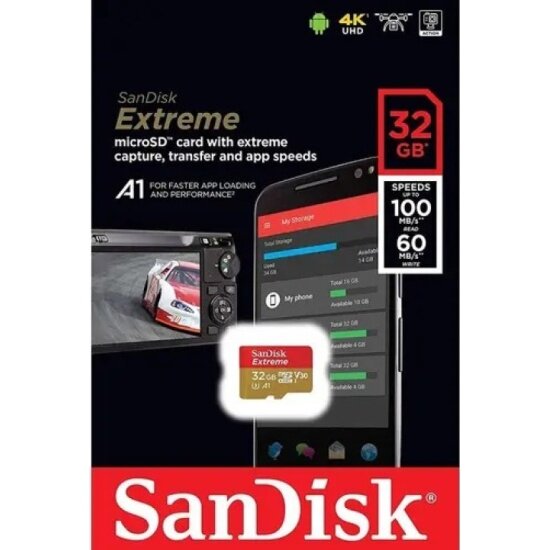 MicroSDHC 32Gb Sandisk Extreme UHS-I U3 V30 A1 (100/60 MB/s)