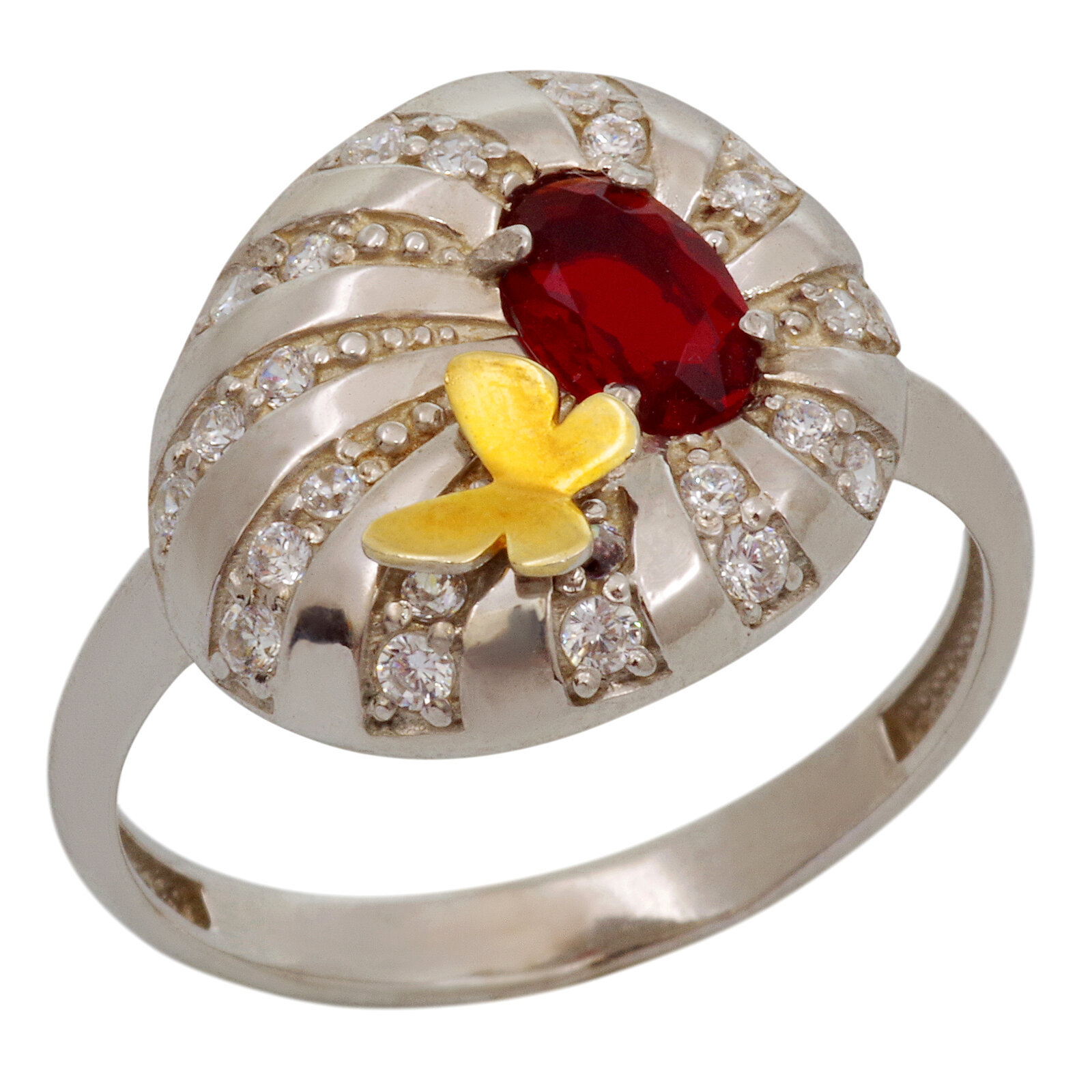 Ювелирный комплект: серьги, кольцо, серебро, 925 проба, родирование, фианит