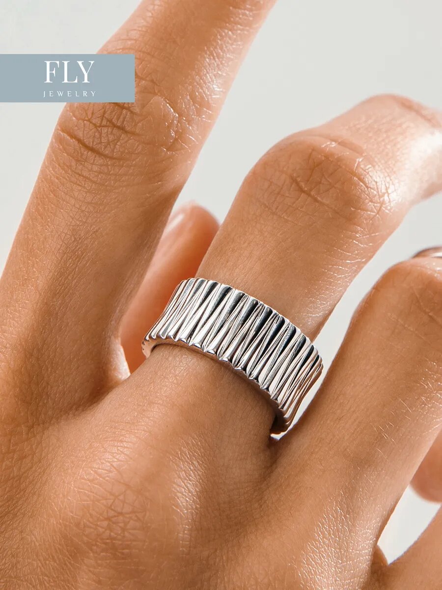 Кольцо широкое, серебро, 925 проба, родирование