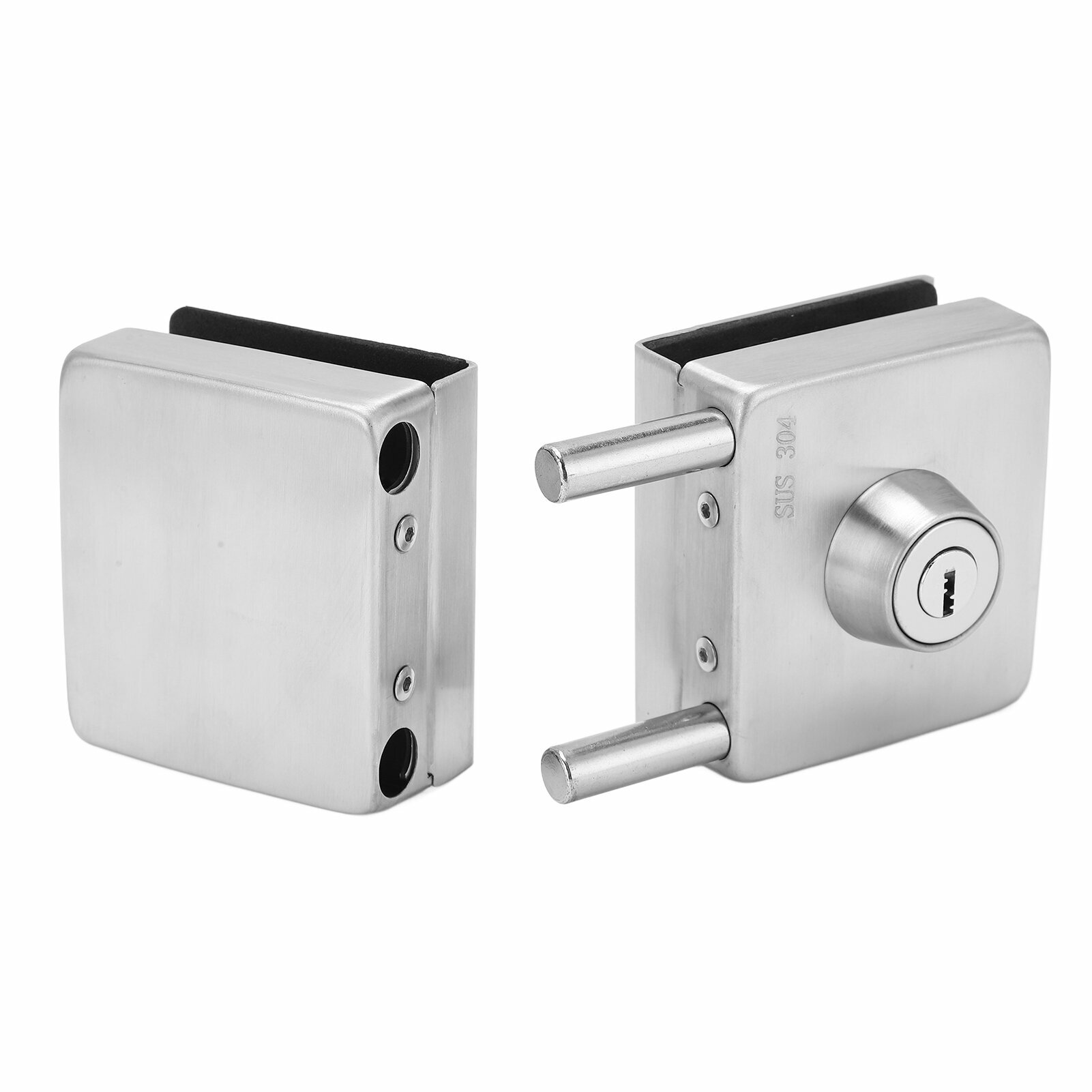 2PCS Замок для откатных ворот Push Sliding Gate Lock из нержавеющей стали, стойкий к коррозии и окислению, для безрамных стеклянных дверей, толщина двери 10-12MM, односторонний замок, размер 82x75mm