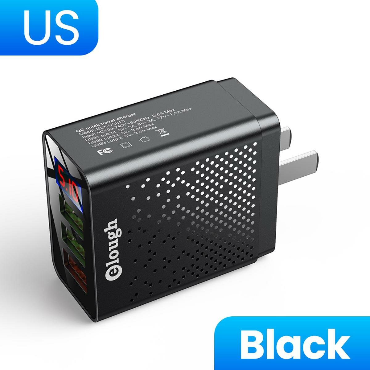 Зарядное устройство Elough USB Quick Charge 3.0 с цифровым дисплеем для мобильного телефона