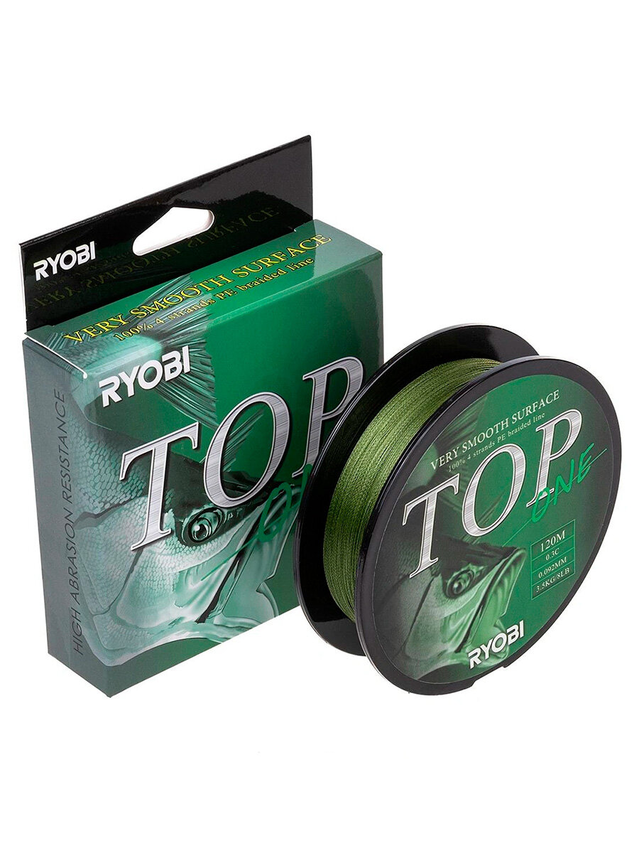 Шнур плетеный для рыбалки Ryobi TOP PE4X-120M Dark green 0.3/d-0.092mm