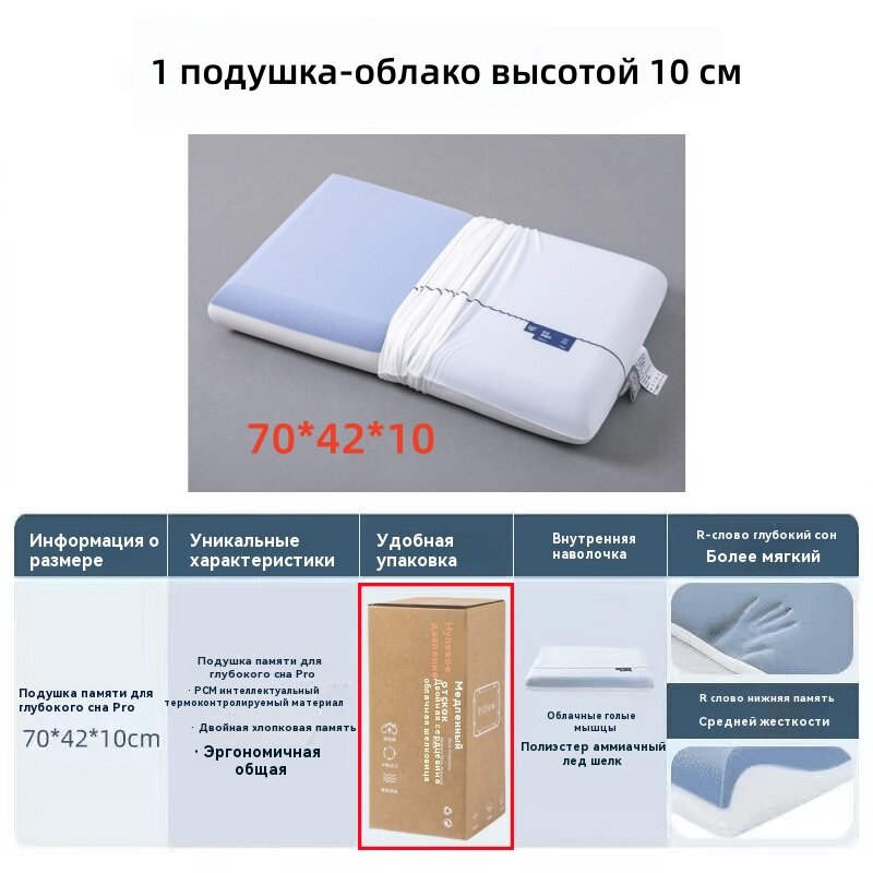 Подушка Cloud, гипоаллергенная, эффект памяти, съёмный чехол, 42x70 см