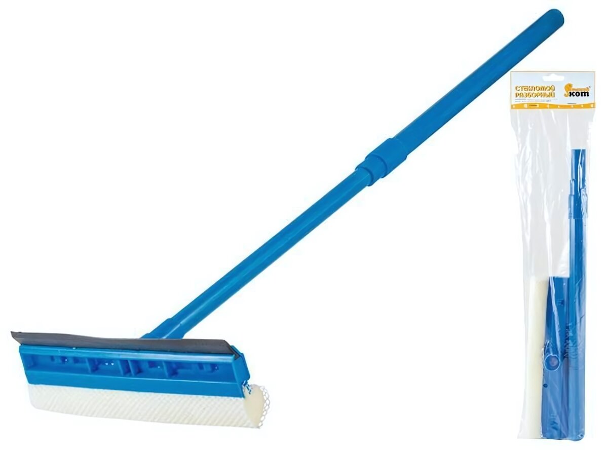 Окномойка с телескопической ручкой 40-70см, рабочая часть 23,5см, резиновый скребок и поролоновая вставка