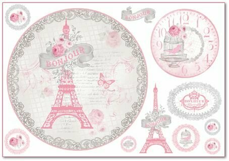 Бумага рисовая для декупажа "LA VIE EN ROSE TOUR EIFFEL" (48х33 см, Плотность: 28 г/м ) / Stamperia DFS297