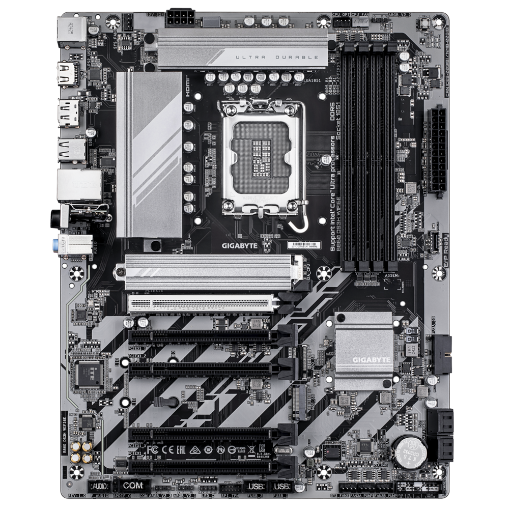 GIGABYTE Материнская плата Socket1851 GIGABYTE B860 DS3H WIFI6E (iB860, 4xDDR5, M.2, SATA III, RAID, 5xPCI-E, HDMI, DP, 2.5Гбит LAN, WiFi, BT, USB3.2, 20Гбит Type-C, ATX) (ret)