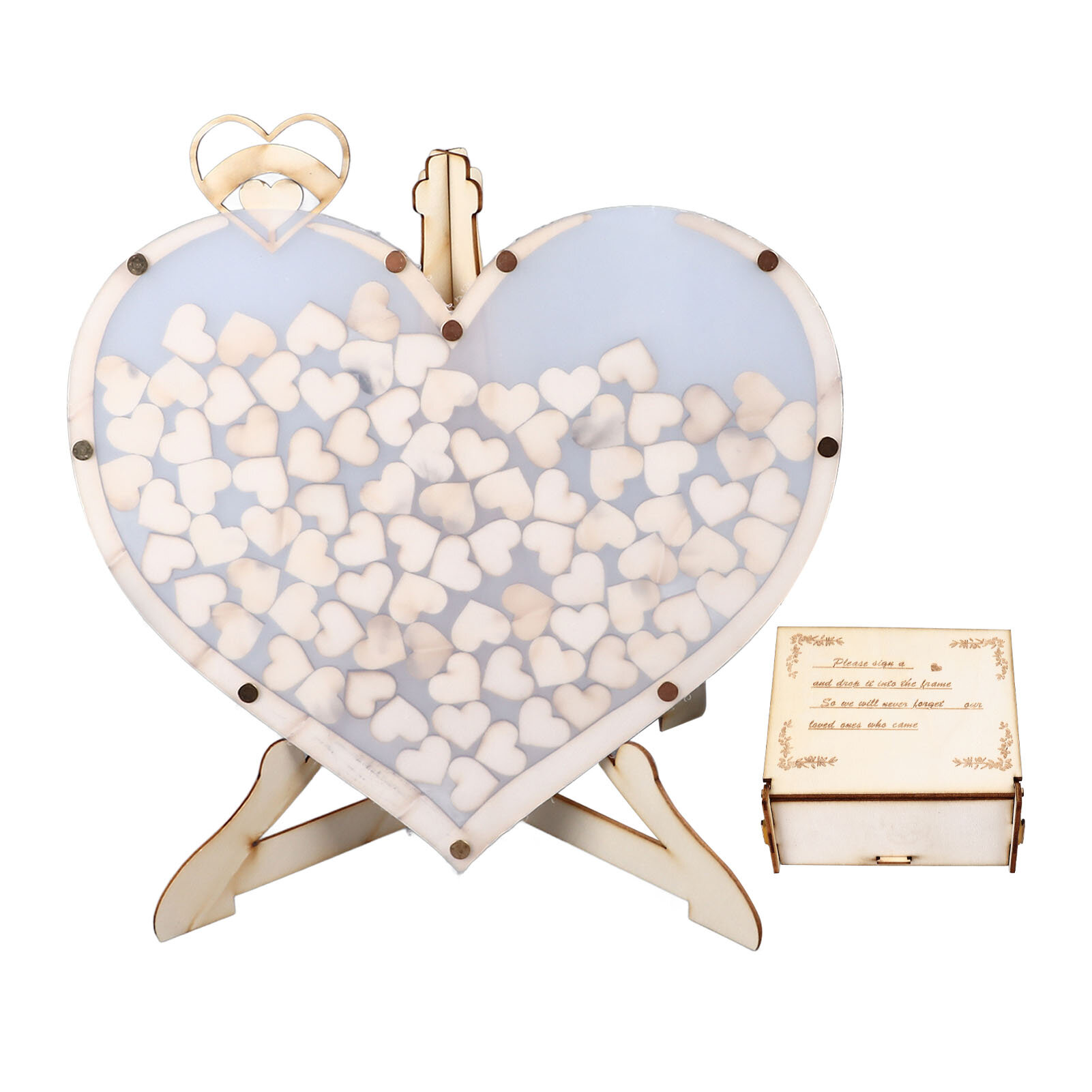 Деревянная свадебная рамка, гостевая книга, ящик с подставкой, 80 деревянных сердечек, свадебные знаки, гостевая книга для свадебного приема