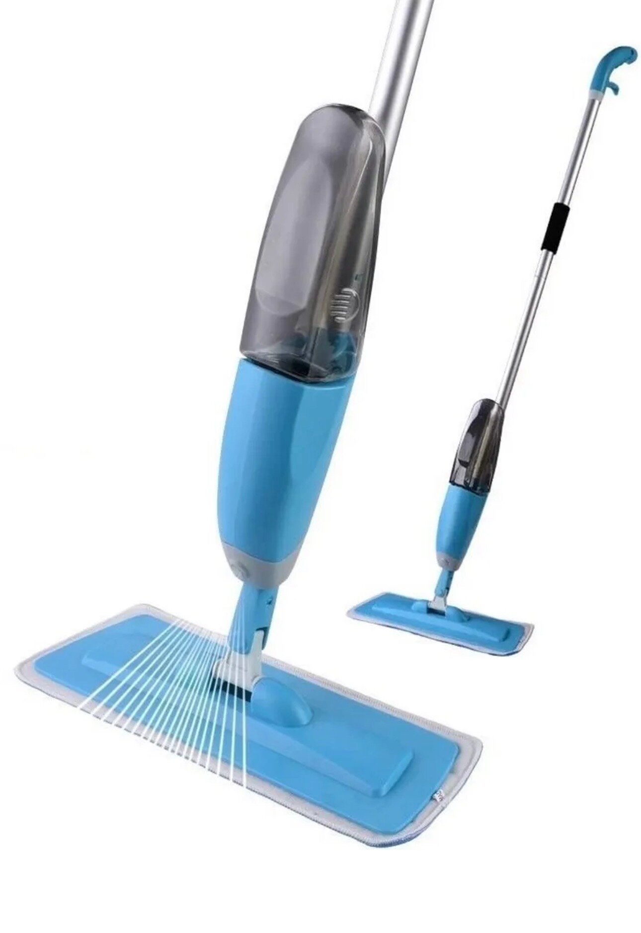 Швабра с распылителем, голубая, телескопическая, с насадкой из микрофибры