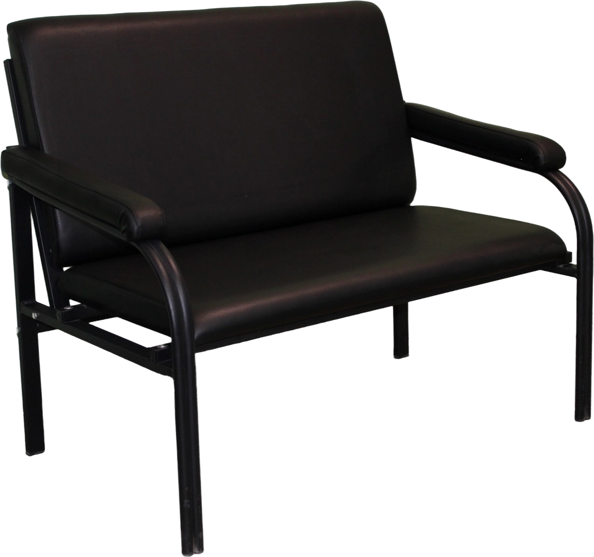 Диван офисный "Сириус Гладкий", 2х-местный, экокожа черная, разборный стальной каркас, на дачу, на кухню, в прихожую.