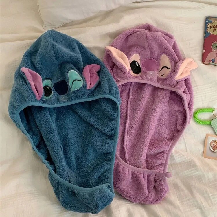 Женская шапочка для фена "Cute Stitch", новый стиль, плотный коралловый флис, быстросохнущая и впитывающая воду. 2