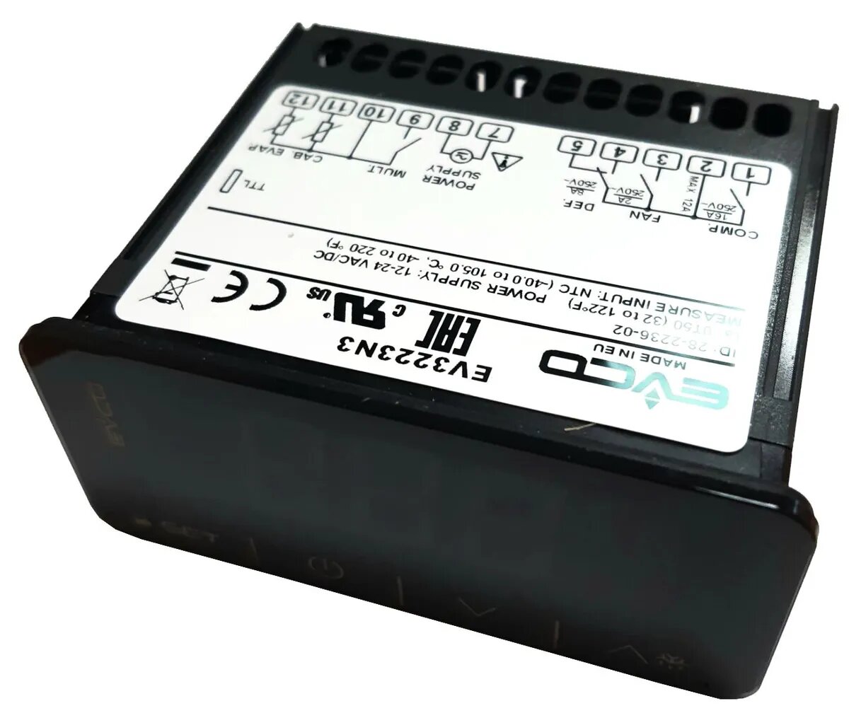 Контроллер EVCO EV3223N3 (аналог EVK213P3VXBS, под 2 датчика, питание 12-24В)