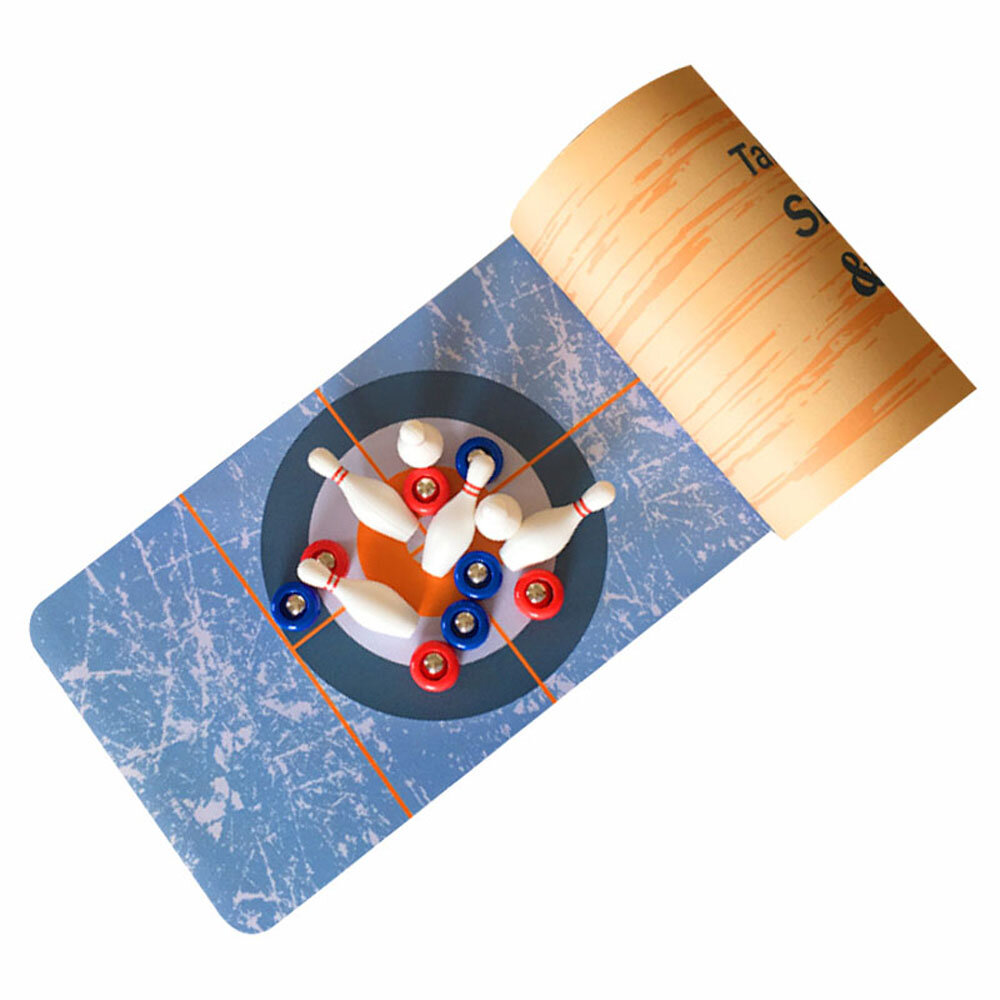 Комплект настольных игр 3 в 1: Кёрлинг, Боулинг, Шарфлборд для дома и открытом воздухе, Мат размером 910x205мм, Пластик, Сталь, Ткань SBR, 1 Мат, 6 Боулинговых шаров, 8 Стальных шаров