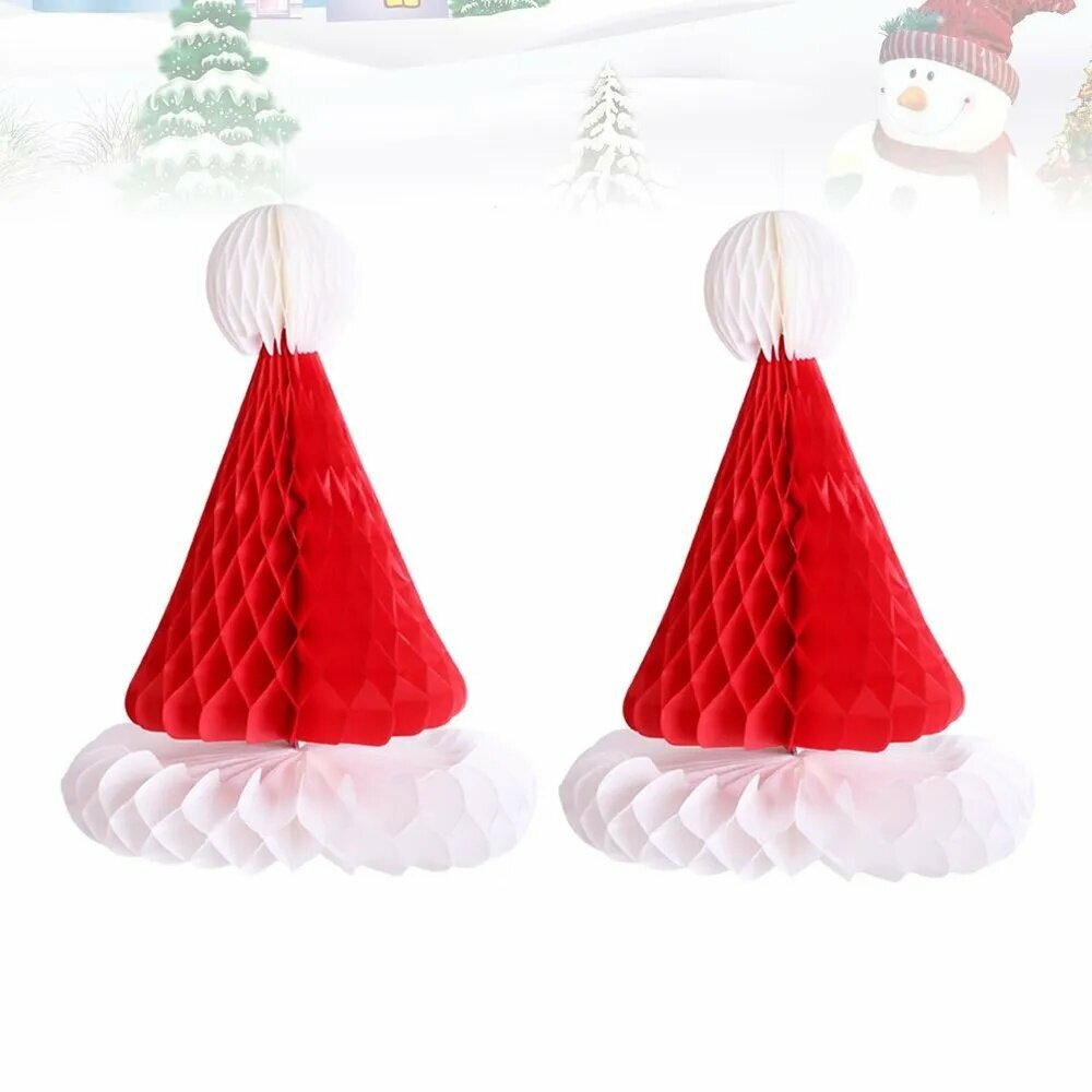 KNOW EASY-Красные бумажные ёлочные шапки деда мороза с ажурным дизайном для праздничного декора, набор из 2 шт