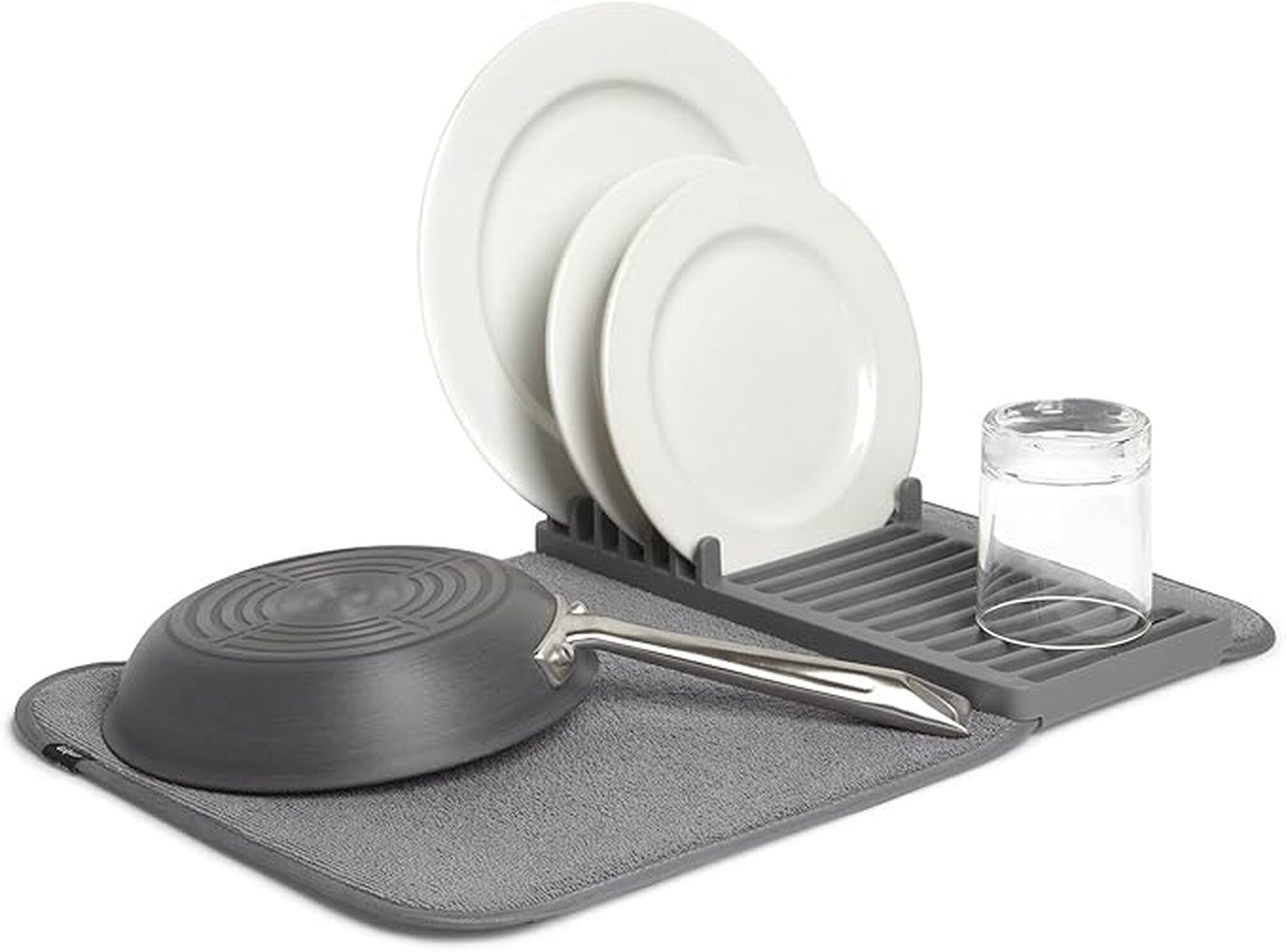 Складная сушилка для посуды Umbra Udry Mini с ковриком из микрофибры, размер 50х33 см, цвет темно-серый, 1004301-149
