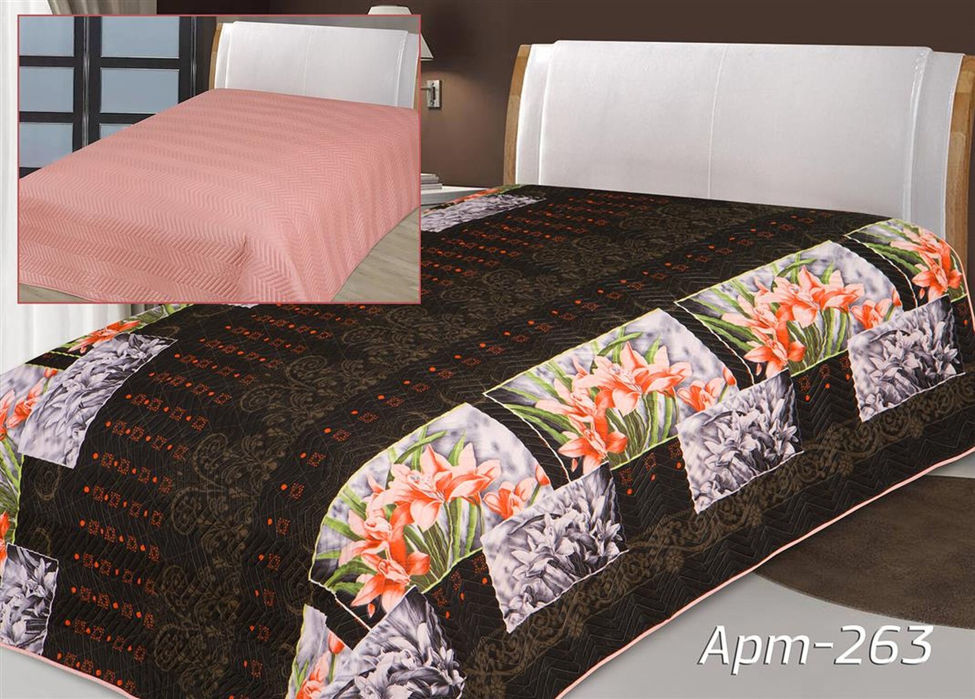 Покрывало GOLDTEX Арт-263, стеганое, 215x240 см, хлопок 100%, сатин, цветочный рисунок