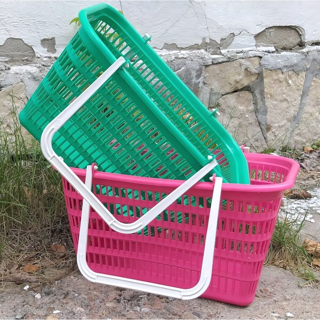 Корзина пластиковая переносная с 2 ручками, разноцветный принт, для дома и хранения