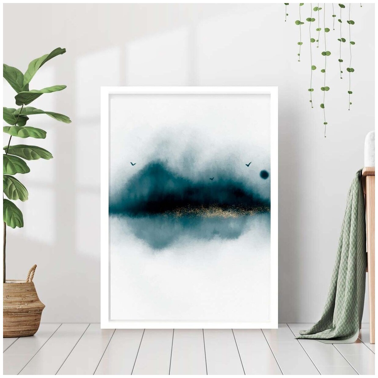 Постер "Абстракция Пейзаж Лес" 50х70 в белой рамке для интерьера на стену