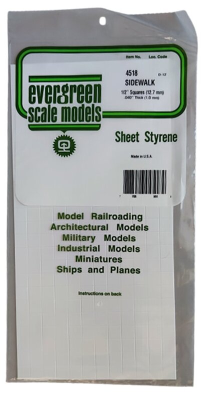 Мостовая, пластиковые квадраты 12.7х12.7 мм, лист 15х30 см, для моделирования, Evergreen