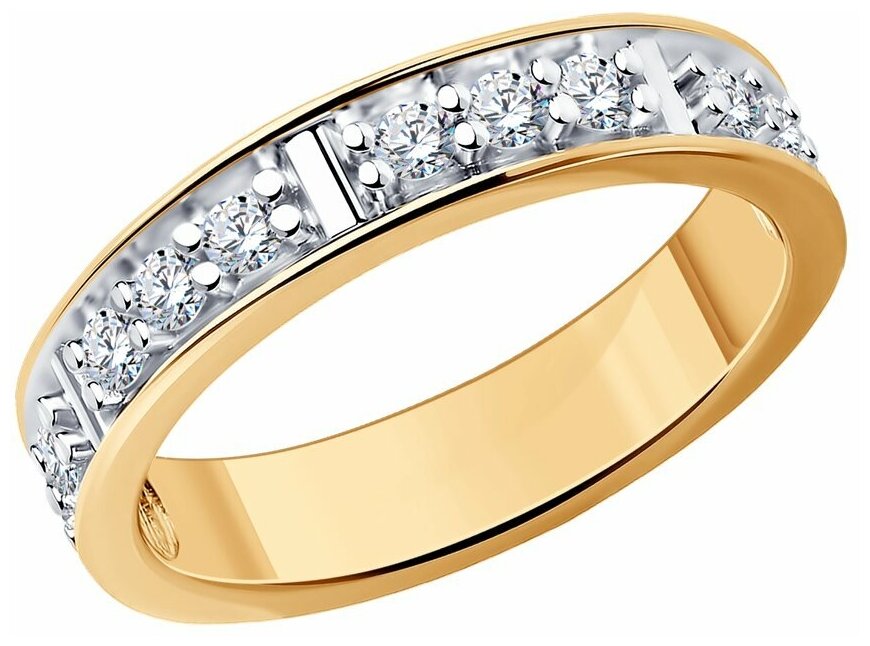 Кольцо, серебро, 925 проба, золочение, фианит