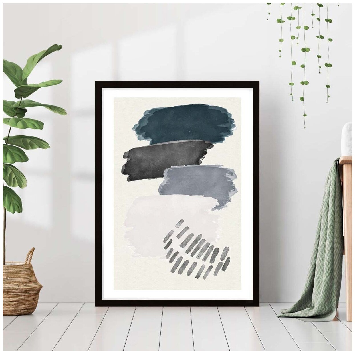 Постер "Абстракция оттенки серого" 50х70 в черной рамке для интерьера на стену