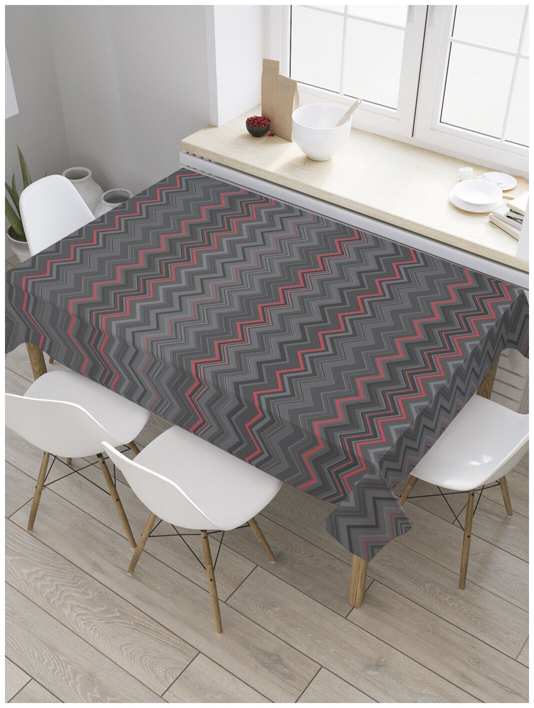 Прямоугольная тканевая скатерть на стол с рисунком "Бордовые волны" 120 на 145 см, JoyArty