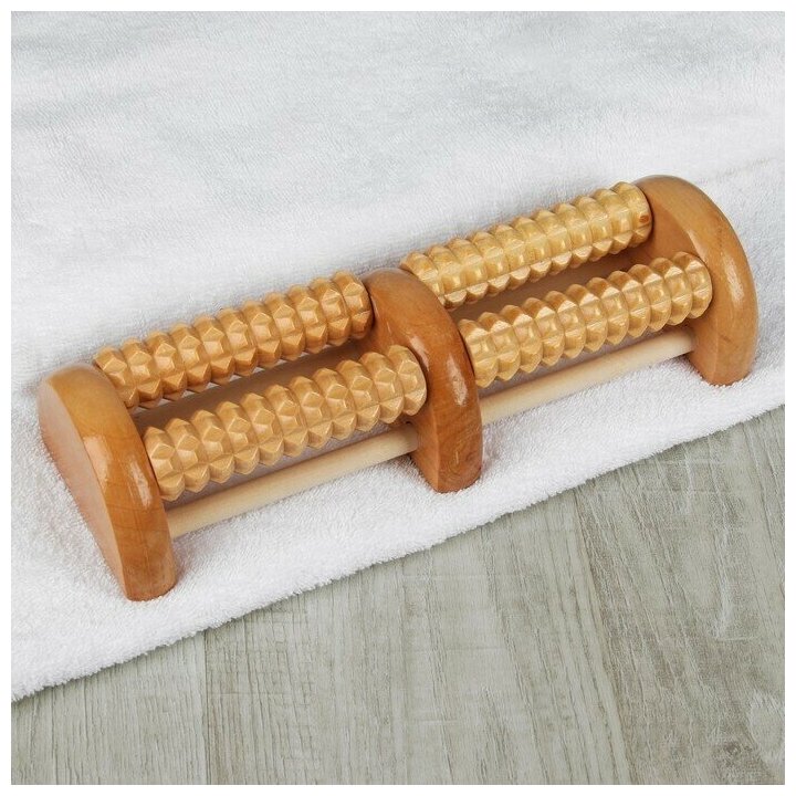 Массажёр "Барабаны", 4 ролика с шипами, деревянный