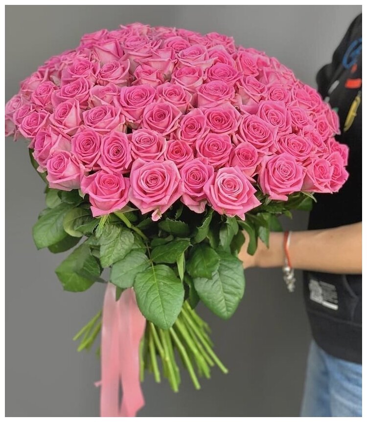 Монобукет Доставка Цветов "Розы Тайна Любви", 101 роза, 40см, розовая, под ленточку