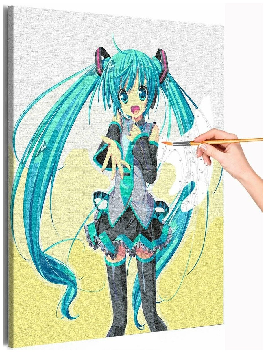 Хацунэ Мику Раскраска картина по номерам на холсте с неоновыми красками