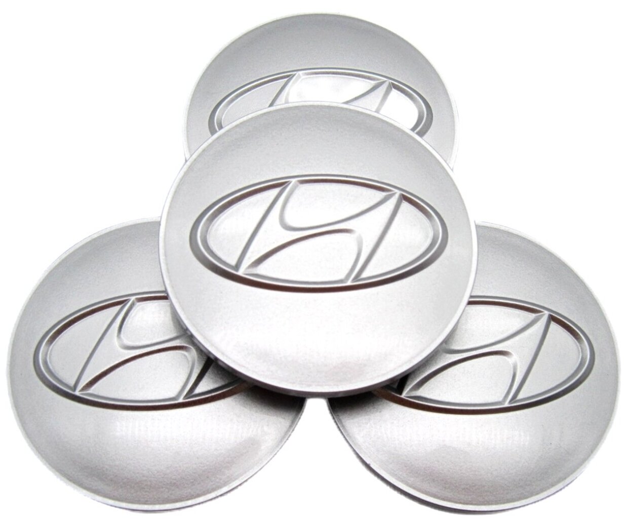 Колпачки, заглушки на литые диски КиК Хендай серебристый 62/55/10, комплект 4 шт.