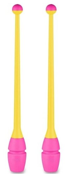 Булавы гимнастические Indigo IN018-YP, 41 см, пластик, каучук, в компл. 2шт, желто-розовый