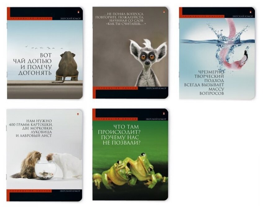 Тетрадь общая Альт, А5 (165 х 203 мм), "приколы. Животные" 48 л, клетка, Арт. 7-48-695, обложка в ассортименте, 5шт.