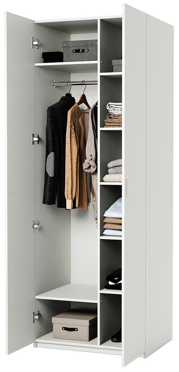 Шкаф комбинированный Комби-2 80х60х220 см, распашной, в прихожую, лдсп Белый текстурный