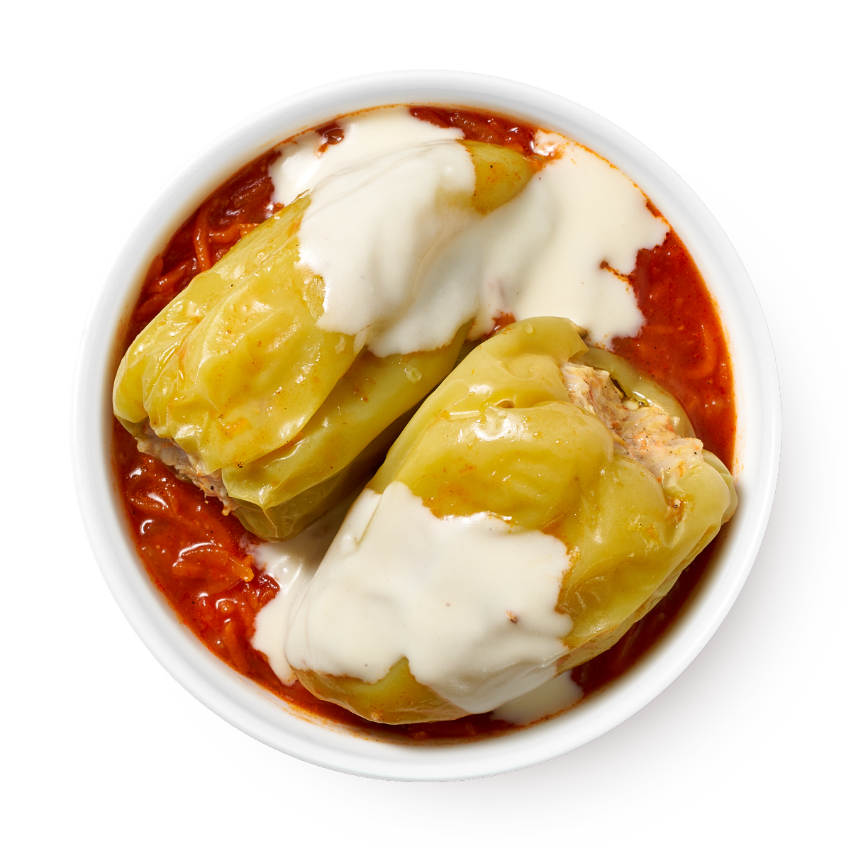 Перец фаршированный с мясом курицы в томатном соусе