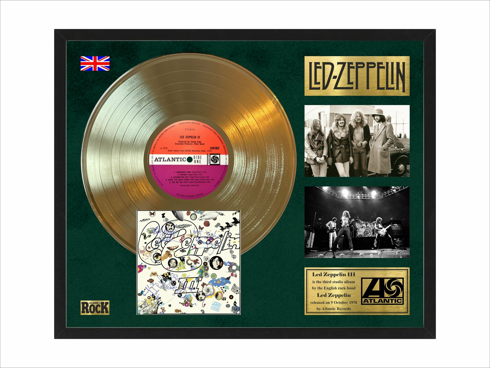 Золотой виниловый диск Led Zeppelin III в рамке