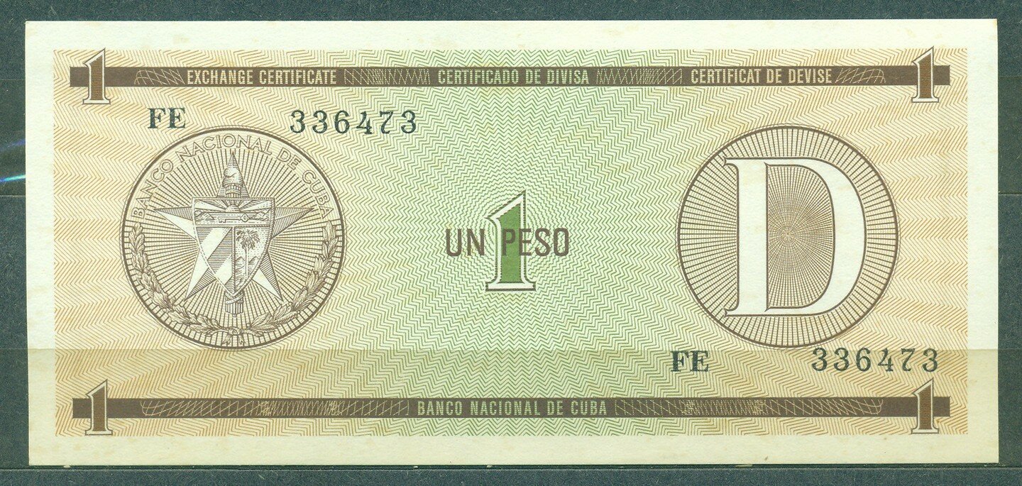 Купюра (бона) Куба 1958г. "UN PESO - сертификат D" UNC
