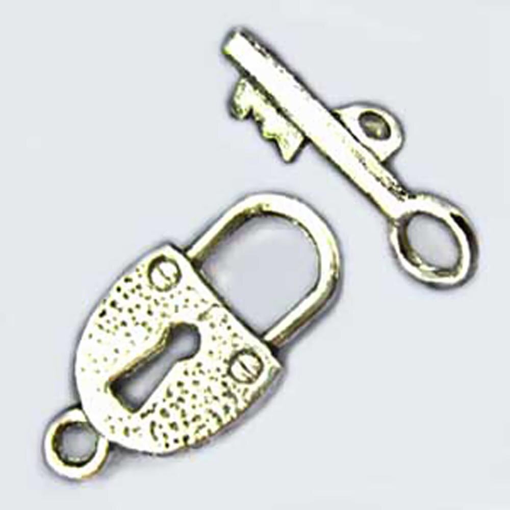 Фурнитура для бижутерии Тогл Замок с ключом 0002633 серебряный цвет 21x11 мм (застежка 20x7 мм), цена за 2 шт.