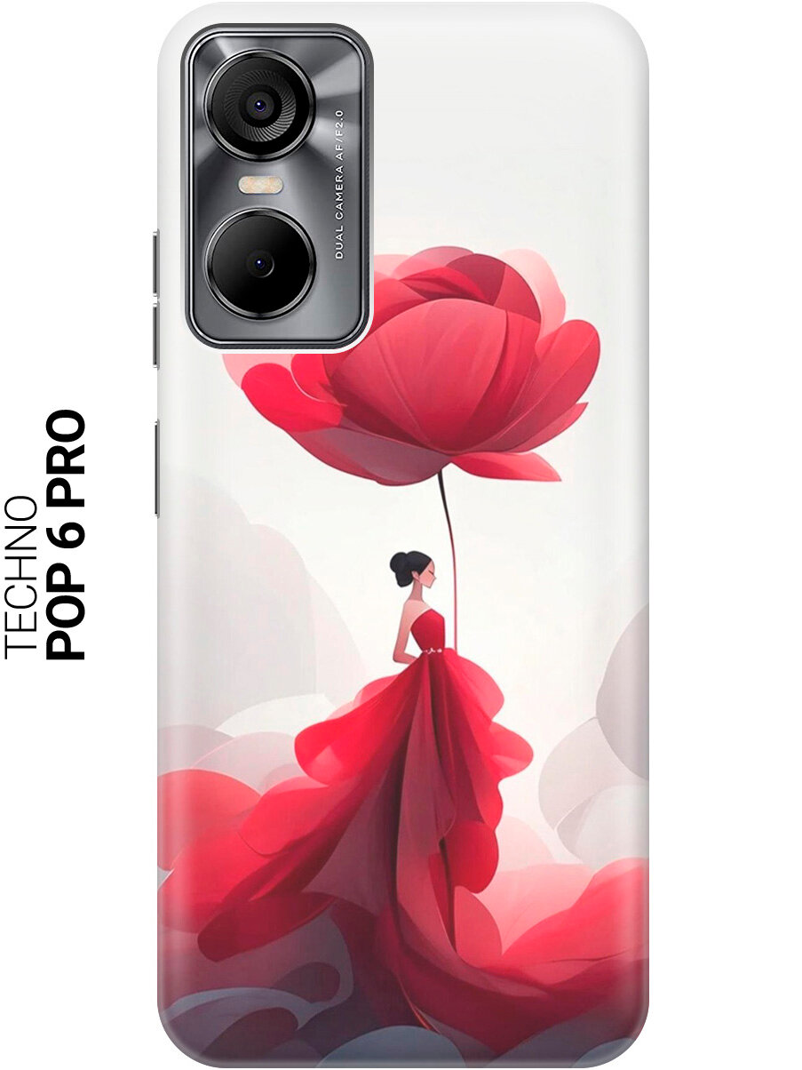 Силиконовый чехол на Tecno Pop 6 Pro / Техно Поп 6 Про с рисунком "Цветочная девушка в красном"